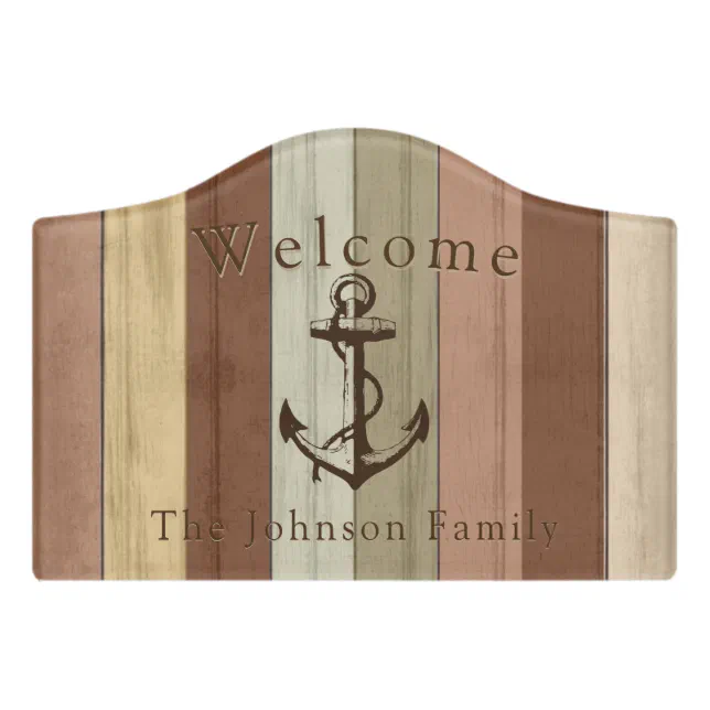 Welcome - Nautical Weathered Wood Anchor Door Sign | Zazzle