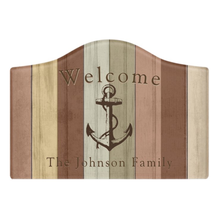 Welcome - Nautical Weathered Wood Anchor Door Sign | Zazzle