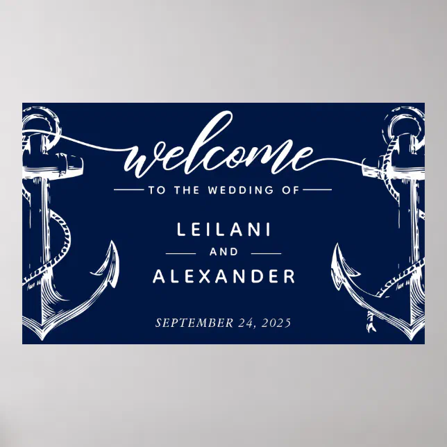 Welcome Nautical Wedding Anchor Navy Poster | Zazzle