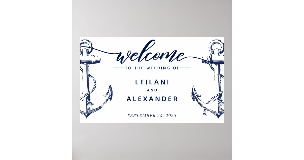 Welcome Nautical Wedding Anchor White Poster | Zazzle