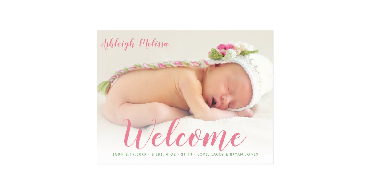 WELCOME | new baby announcement photo card | Zazzle.com