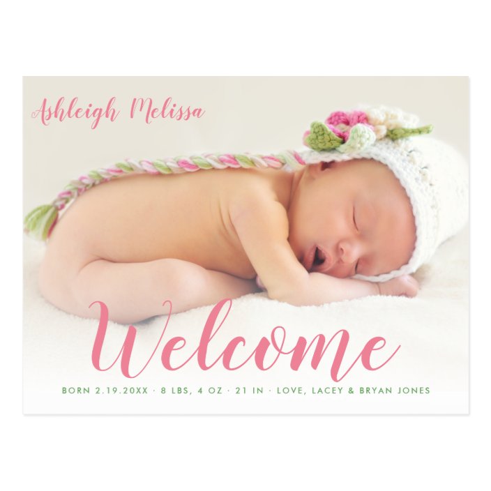 WELCOME | new baby announcement photo card | Zazzle.com