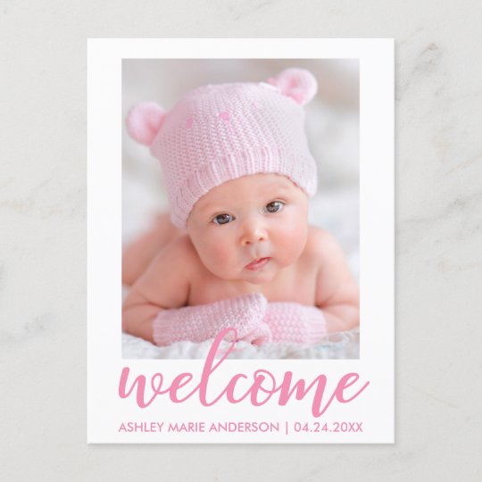 Welcome New Baby Announcement Pink Script | Zazzle.com