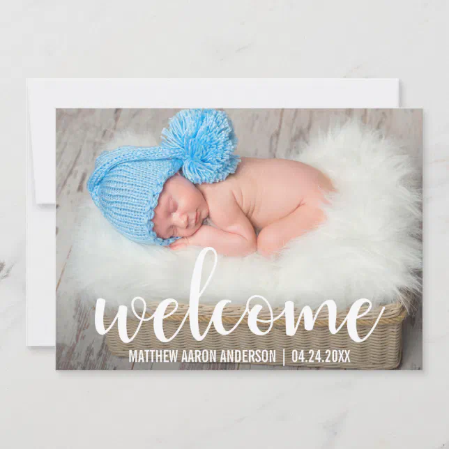 Welcome New Baby Modern White Script Card | Zazzle