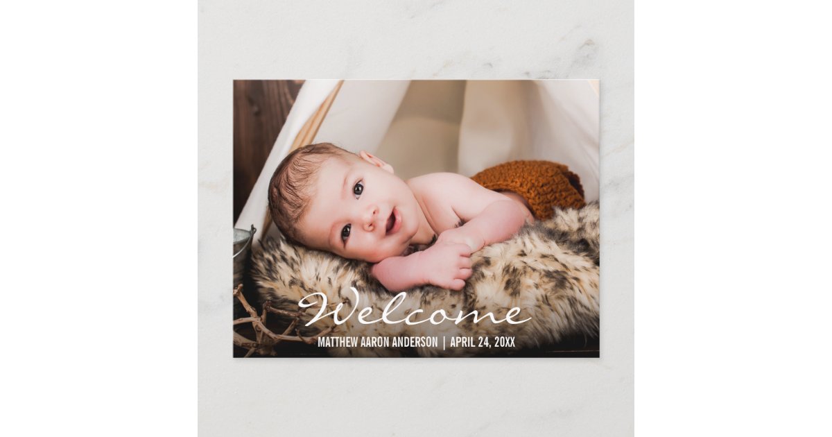 Welcome New Baby Photo Announcement Postcard BW | Zazzle