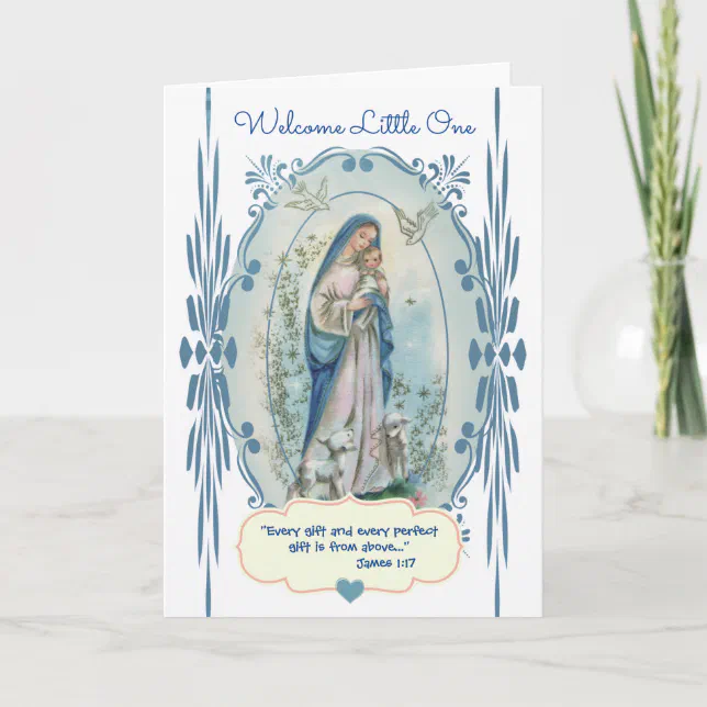 Welcome New Baby Religious Vintage Catholic Card | Zazzle