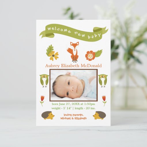 Welcome New Baby Woodland - 3x5 Birth Announcement | Zazzle