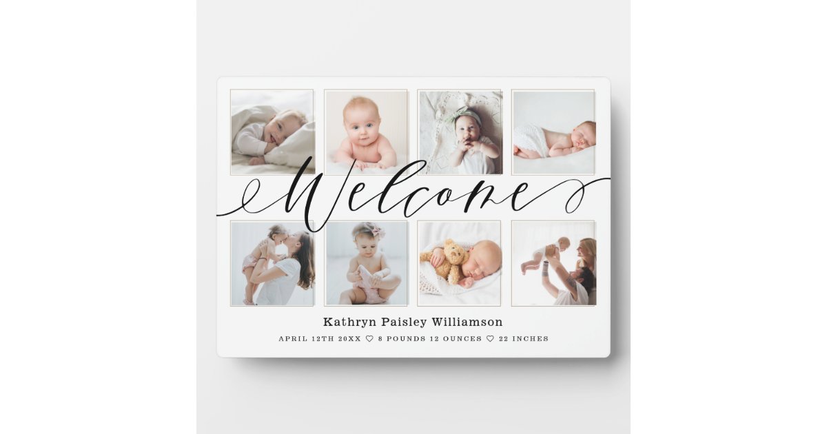 Welcome Newborn Baby Birth Stats & Photo Collage Plaque | Zazzle