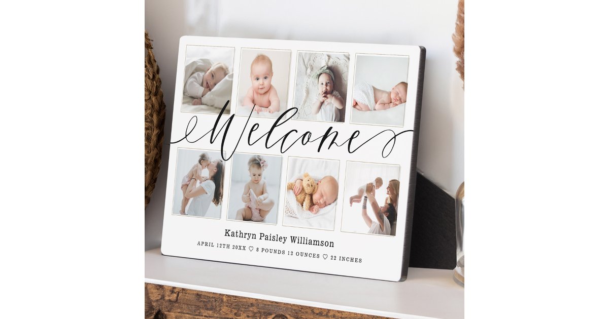 Welcome Newborn Baby Birth Stats & Photo Collage Plaque | Zazzle