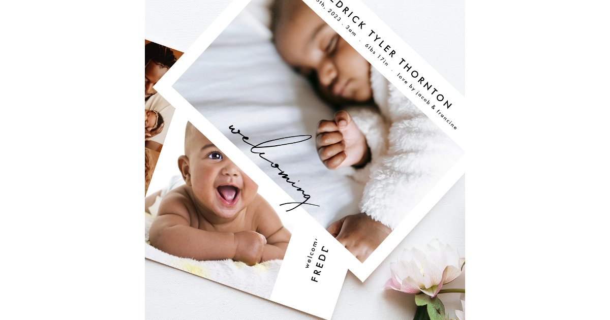 welcome newborn photo collage baby birth announcement | Zazzle