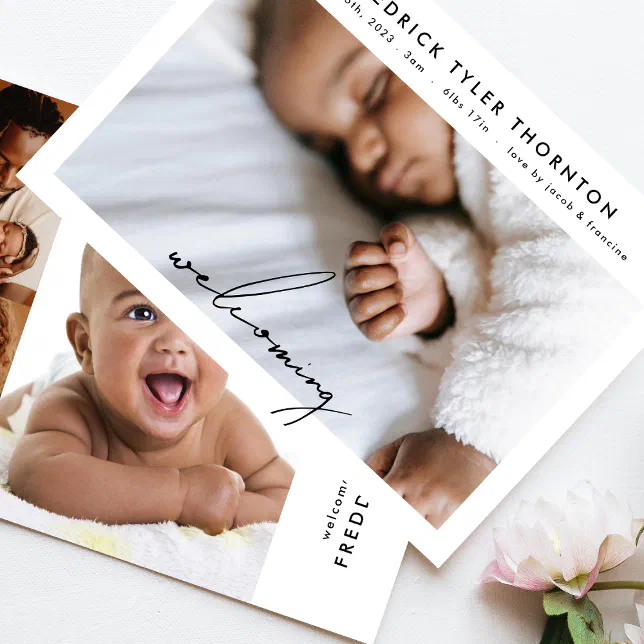 welcome newborn photo collage baby birth announcement | Zazzle