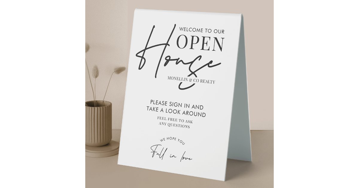 Welcome Open House Event Real Estate Modern Table Tent Sign | Zazzle