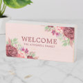 Welcome Personalized Name Burgundy Blush Floral Wooden Box Sign | Zazzle