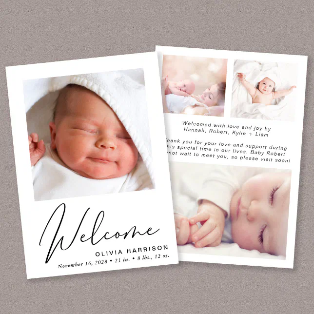 Welcome Photo Collage Baby Birth Announcement | Zazzle
