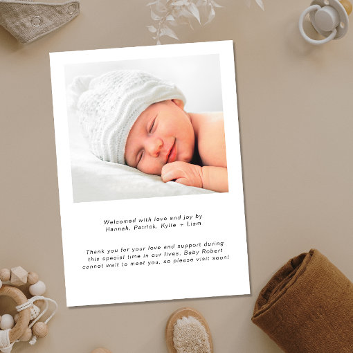 Welcome Photo White Script Birth Announcement | Zazzle