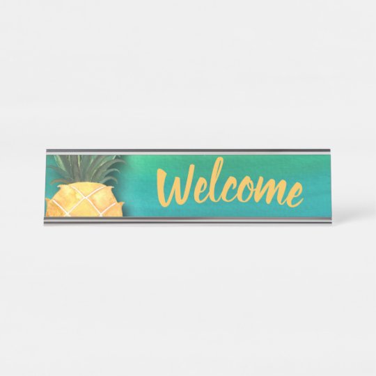 Welcome Pineapple Watercolor Stylish Office Desk Name Plate | Zazzle.com