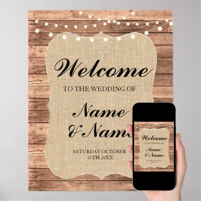 Welcome Poster Burlap Sign Wedding Wood Poster | Zazzle