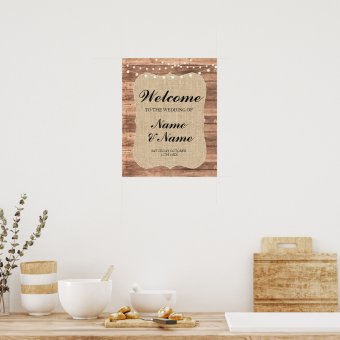 Welcome Poster Burlap Sign Wedding Wood Poster | Zazzle
