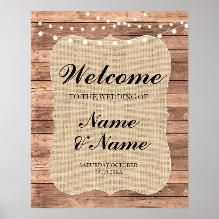 Welcome Poster Burlap Sign Wedding Wood Poster | Zazzle