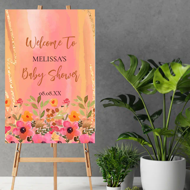 Welcome Poster Sign Peaches Pink Garden Flowers | Zazzle