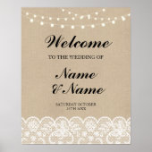 Welcome Poster Sign Wedding Lace Burlap Poster | Zazzle