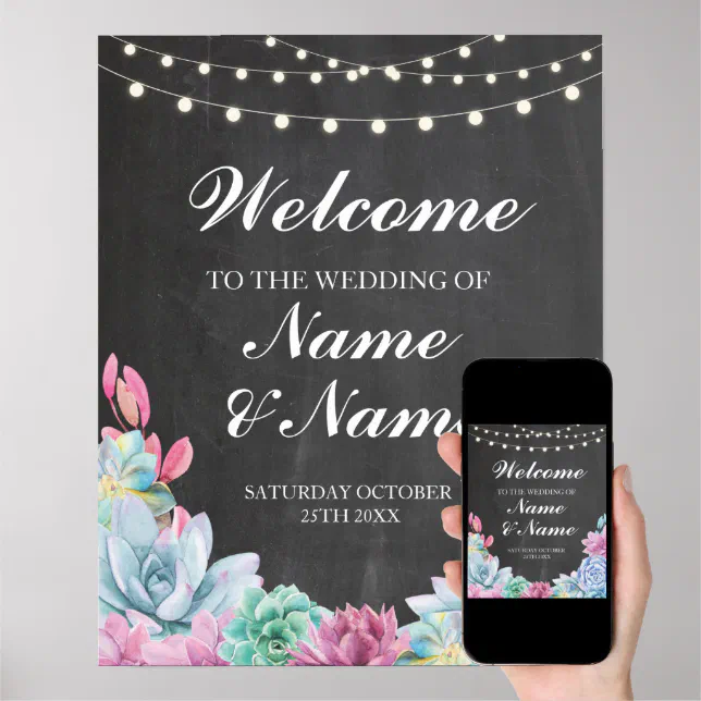 Welcome Poster Sign Wedding Succulents Poster | Zazzle