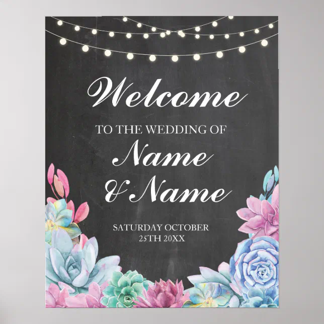 Welcome Poster Sign Wedding Succulents Poster | Zazzle