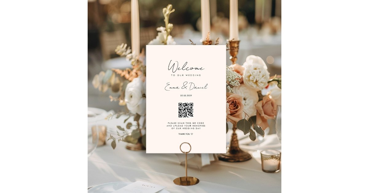 Welcome QR Code Beige Wedding Galery | Zazzle
