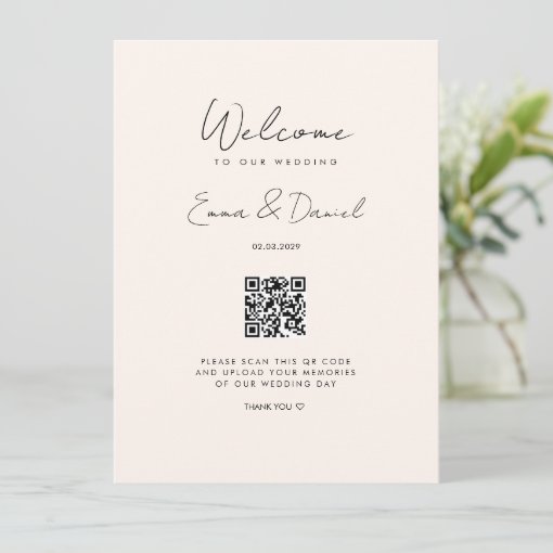 Welcome QR Code Beige Wedding Galery | Zazzle