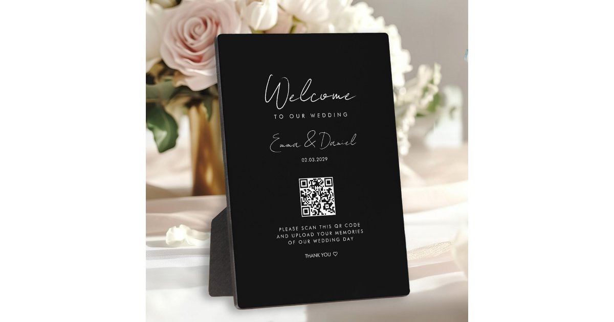 Welcome QR Code Wedding Black Galery Plaque | Zazzle
