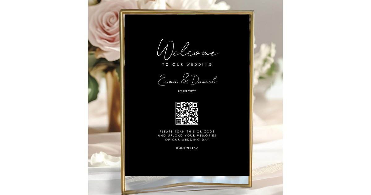 Welcome QR Code Wedding Galery Black Poster | Zazzle