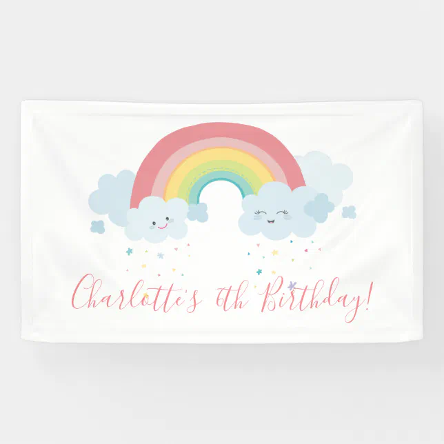 WELCOME RAINBOW CLOUDS kawaii party pastel colors Banner | Zazzle