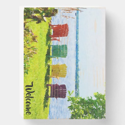 Welcome. . .Rainbow Colored Adirondack Chairs Wooden Box Sign | Zazzle