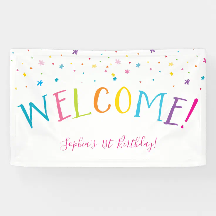 WELCOME RAINBOW TYPE pretty party bright colors Banner | Zazzle