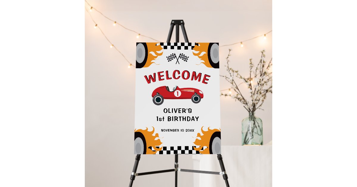 Welcome Red Racing Car Birthday Party Foam Board | Zazzle