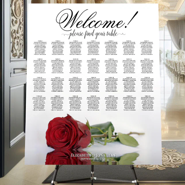 Welcome! Red Rose 28 Table Wedding Seating Chart Foam Board | Zazzle