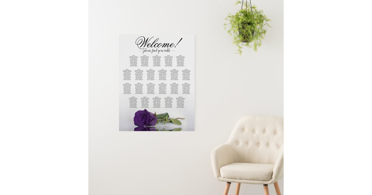 Welcome! Royal Purple Rose 22 Table Seating Chart Foam Board | Zazzle