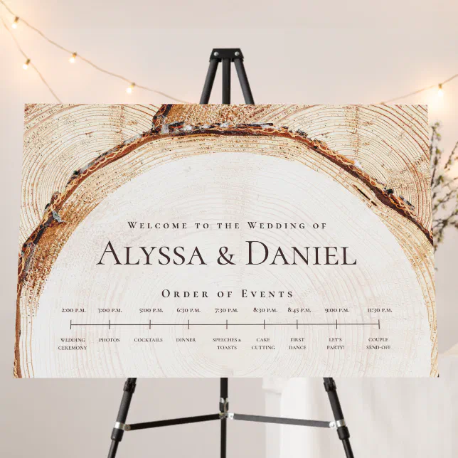 Welcome Rustic Wood slice Custom Order of events Foam Board | Zazzle