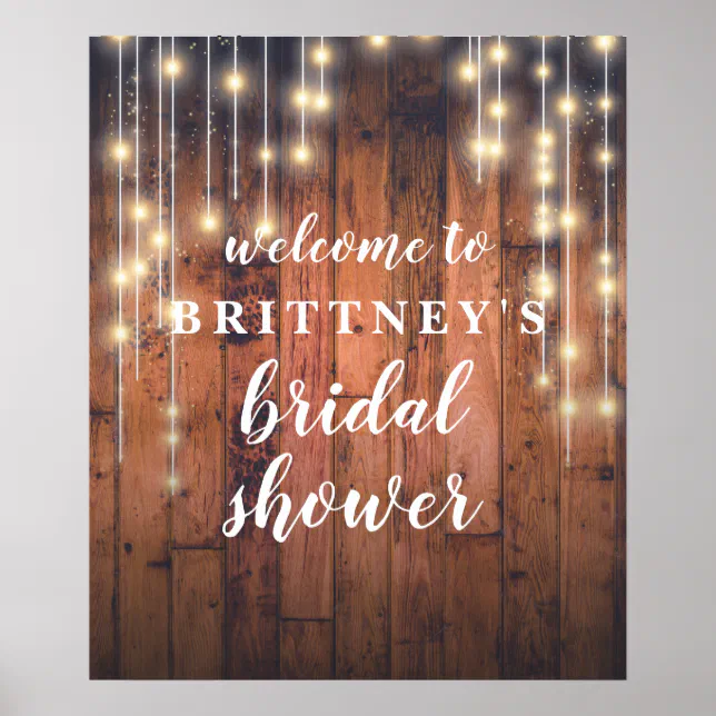 Welcome Rustic Wood String Lights Bridal Shower Poster | Zazzle