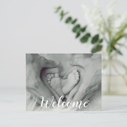 Welcome Script Overlay Photo Baby Newborn Birth Announcement Postcard ...