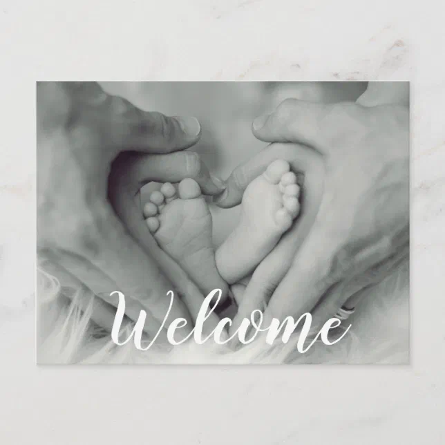 Welcome Script Overlay Photo Baby Newborn Birth Announcement Postcard ...
