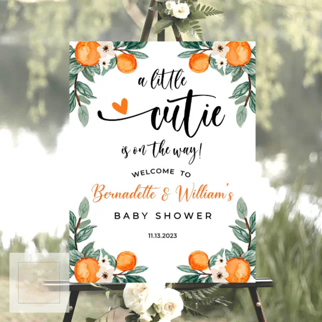 Welcome Sign A Little Cutie Orange Baby Shower Sig | Zazzle