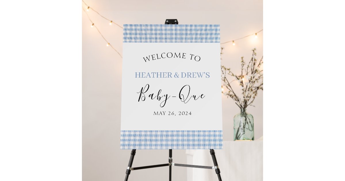 Welcome sign Baby Q Baby Shower Barbecue Boy Blue | Zazzle