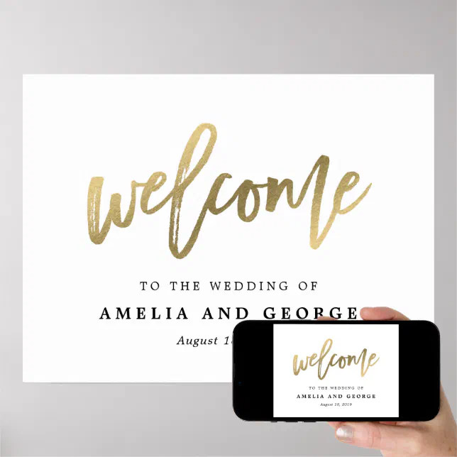 Welcome Sign Choose Your Size Brushed Faux Gold | Zazzle