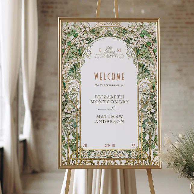 Welcome Sign Floral Arch Art Nouveau | Zazzle