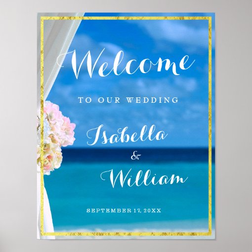 Welcome Sign | Gold Ocean Beach Summer Wedding | Zazzle
