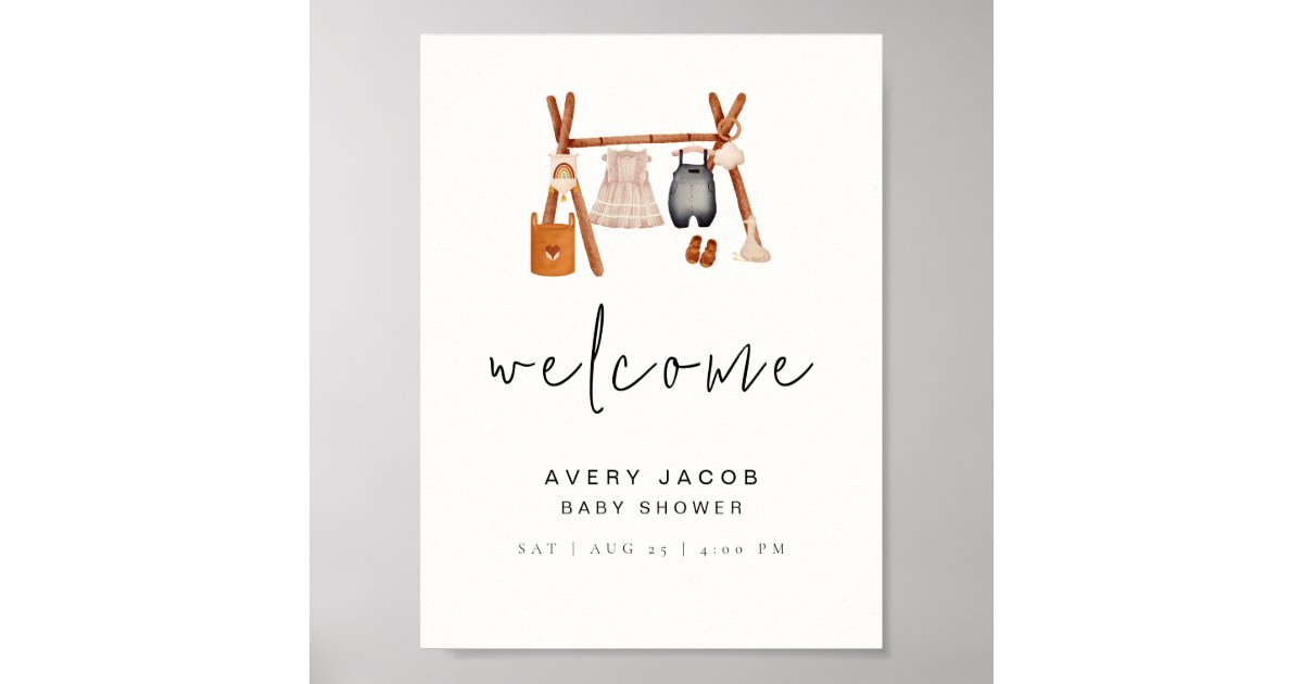 Welcome Sign | Minimal Boho Clothes Baby Shower | Zazzle