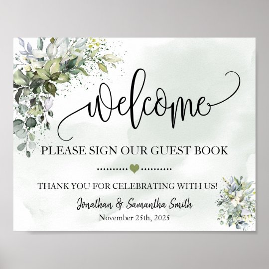 Welcome sign our guest book wedding eucalyptus | Zazzle.com