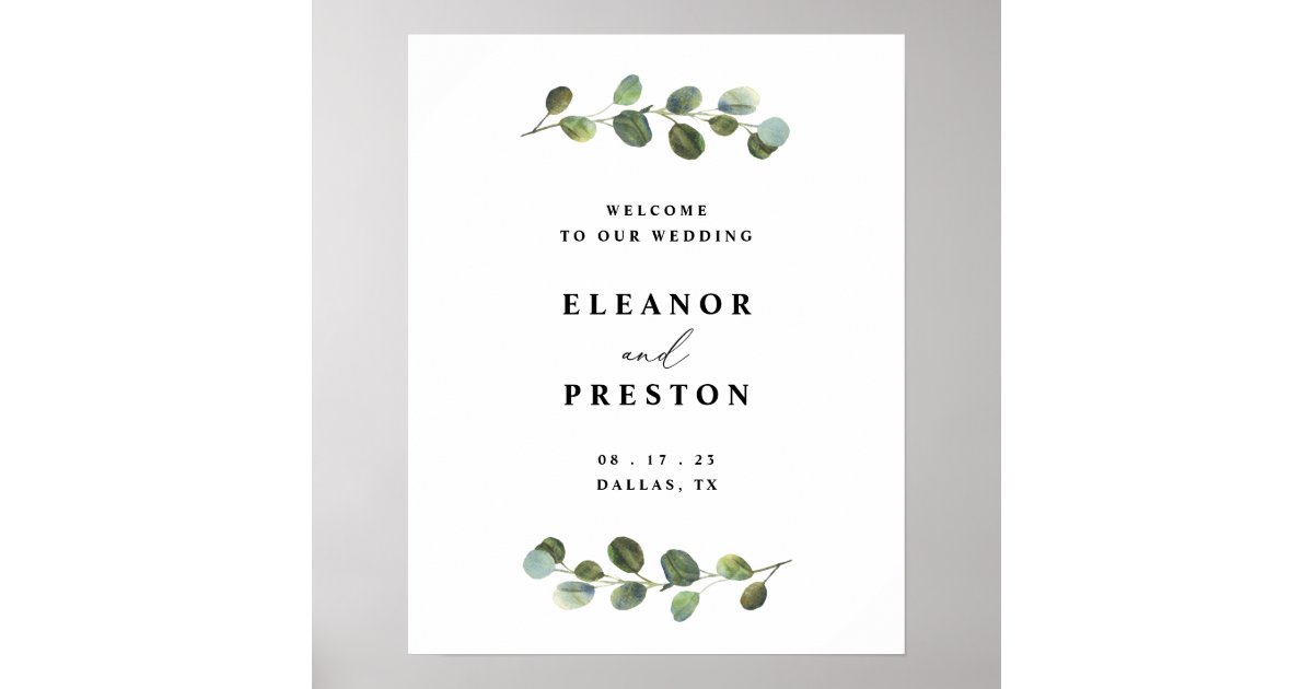 Welcome Sign Wedding, Eucalyptus Greenery | Zazzle
