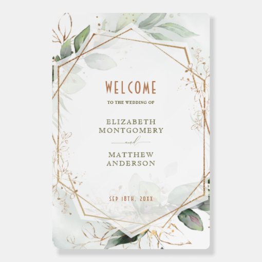 Welcome Sign Wedding Green & Gold Geometric | Zazzle
